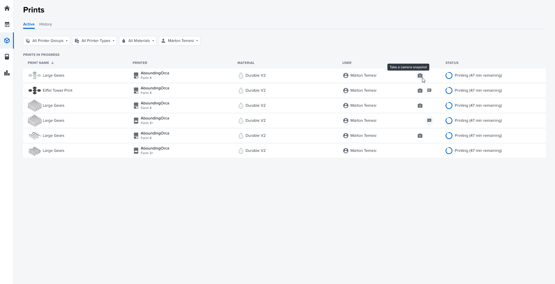 Using the camera on Form 4 and Form 4L generation printers